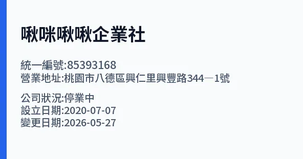 啾咪啾啾企業社的照片-統編 85393168(桃園市) 公司登記資料與營業項目詳細圖表