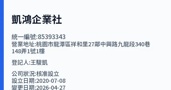 凱鴻企業社的照片-統編 85393343(桃園市) 公司登記資料與營業項目詳細圖表