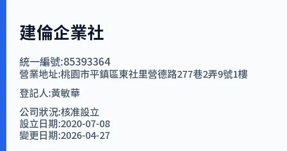 建倫企業社的照片-統編 85393364(桃園市) 公司登記資料與營業項目詳細圖表