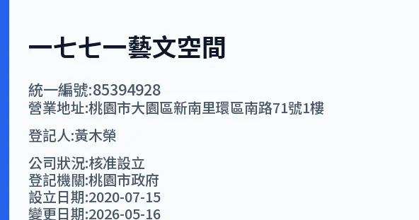 一七七一藝文空間的照片-統編 85394928(桃園市) 公司登記資料與營業項目詳細圖表