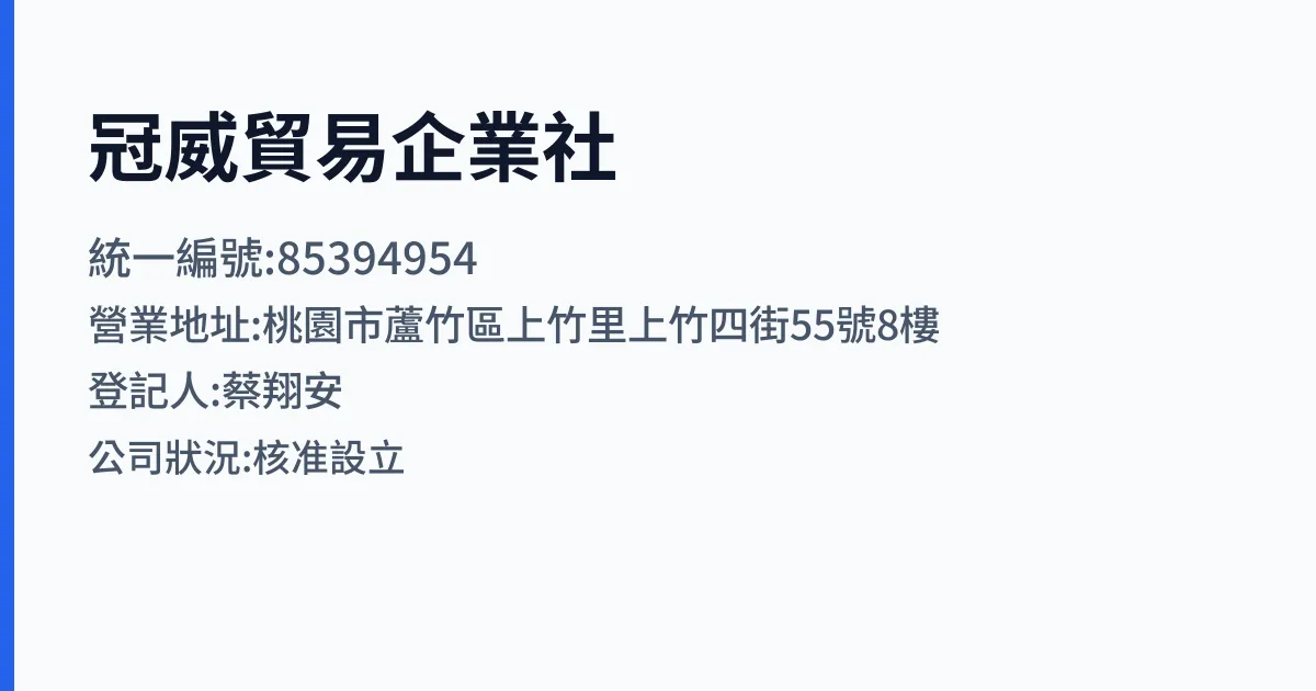 冠威貿易企業社 - 統編 85394954(桃園市) 公司登記資料與營業項目詳細圖表