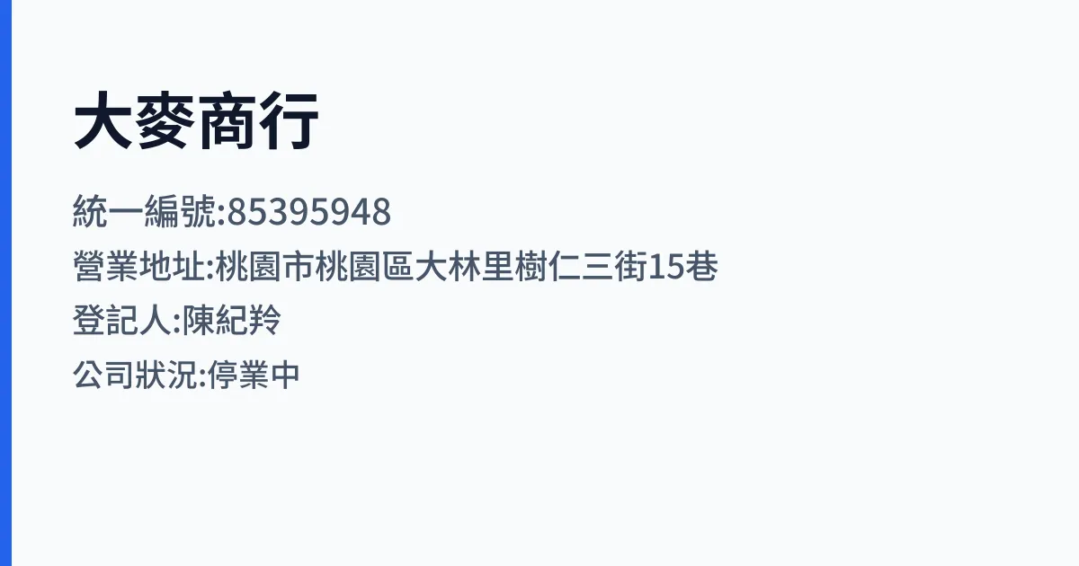 大麥商行 - 統編 85395948(桃園市) 公司登記資料與營業項目詳細圖表