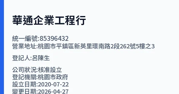 華通企業工程行的照片-統編 85396432(桃園市) 公司登記資料與營業項目詳細圖表
