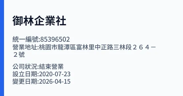 御林企業社的照片-統編 85396502(桃園市) 公司登記資料與營業項目詳細圖表