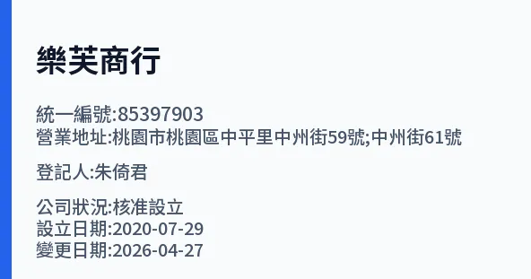 樂芙商行的照片-統編 85397903(桃園市) 公司登記資料與營業項目詳細圖表