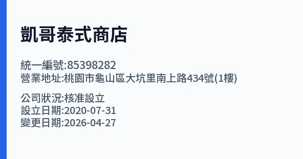 凱哥泰式商店的照片-統編 85398282(桃園市) 公司登記資料與營業項目詳細圖表