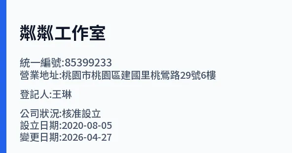 粼粼工作室的照片-統編 85399233(桃園市) 公司登記資料與營業項目詳細圖表