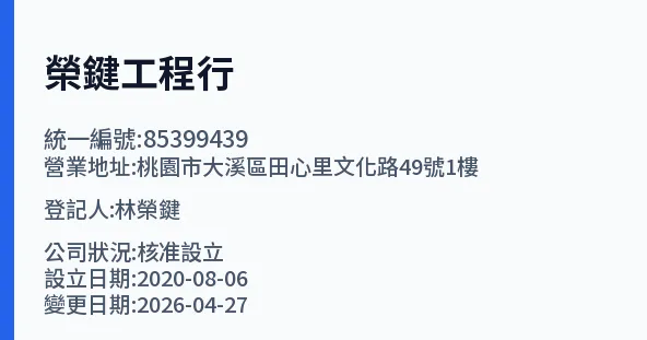榮鍵工程行的照片-統編 85399439(桃園市) 公司登記資料與營業項目詳細圖表