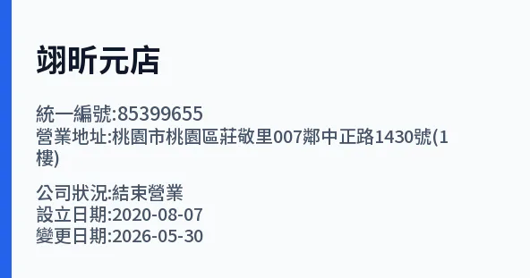 翊昕元店的照片-統編 85399655(桃園市) 公司登記資料與營業項目詳細圖表