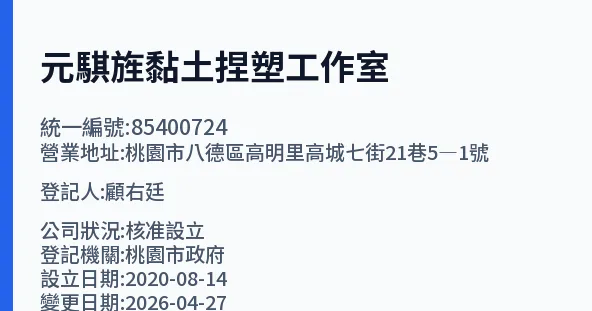 元騏旌黏土捏塑工作室的照片-統編 85400724(桃園市) 公司登記資料與營業項目詳細圖表