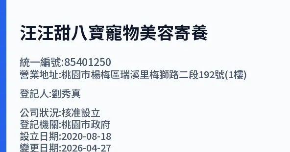 汪汪甜八寶寵物美容寄養的照片-統編 85401250(桃園市) 公司登記資料與營業項目詳細圖表