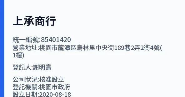 上承商行的照片-統編 85401420(桃園市) 公司登記資料與營業項目詳細圖表