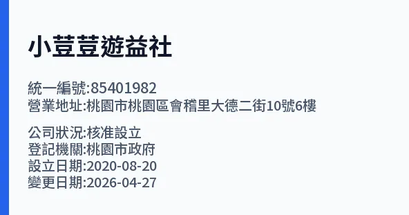 小荳荳遊益社的照片-統編 85401982(桃園市) 公司登記資料與營業項目詳細圖表