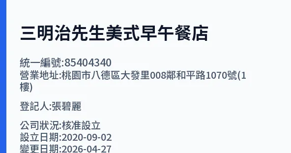 三明治先生美式早午餐店的照片-統編 85404340(桃園市) 公司登記資料與營業項目詳細圖表