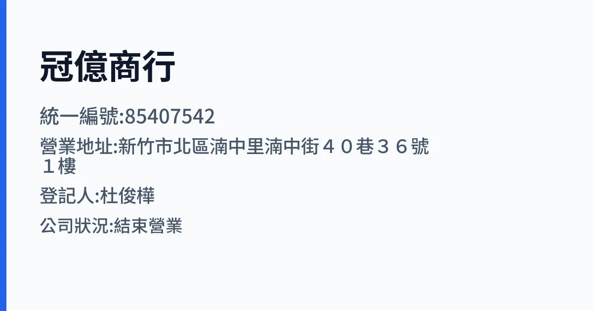 冠億商行 - 統編 85407542(新竹市) 公司登記資料與營業項目詳細圖表