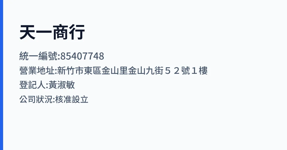 天一商行 - 統編 85407748(新竹市) 公司登記資料與營業項目詳細圖表