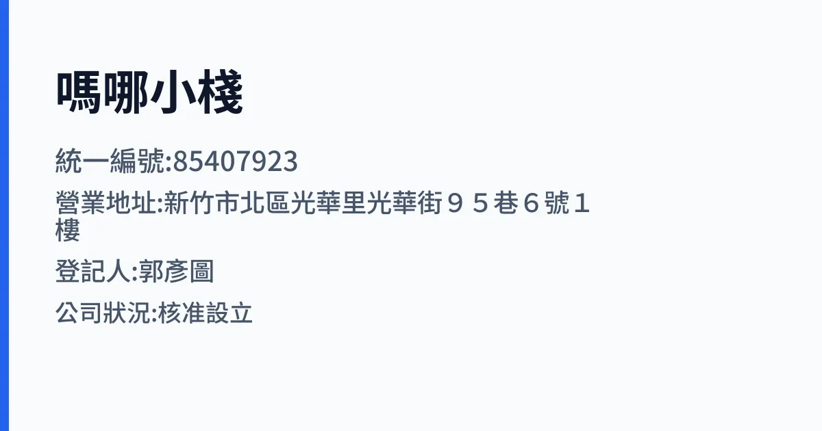 嗎哪小棧 - 統編 85407923(新竹市) 公司登記資料與營業項目詳細圖表