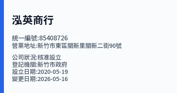 泓英商行的照片-統編 85408726(新竹市) 公司登記資料與營業項目詳細圖表