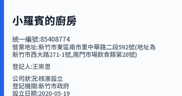 小羅賓的廚房的照片-統編 85408774(新竹市) 公司登記資料與營業項目詳細圖表