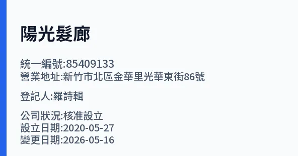 陽光髮廊的照片-統編 85409133(新竹市) 公司登記資料與營業項目詳細圖表