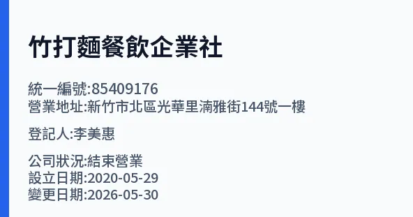 竹打麵餐飲企業社的照片-統編 85409176(新竹市) 公司登記資料與營業項目詳細圖表