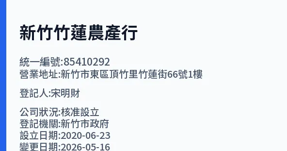 新竹竹蓮農產行的照片-統編 85410292(新竹市) 公司登記資料與營業項目詳細圖表