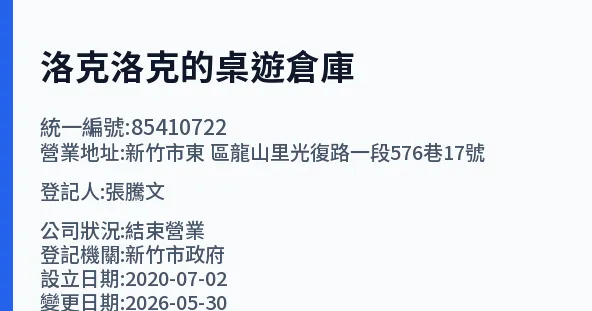 洛克洛克的桌遊倉庫的照片-統編 85410722(新竹市) 公司登記資料與營業項目詳細圖表