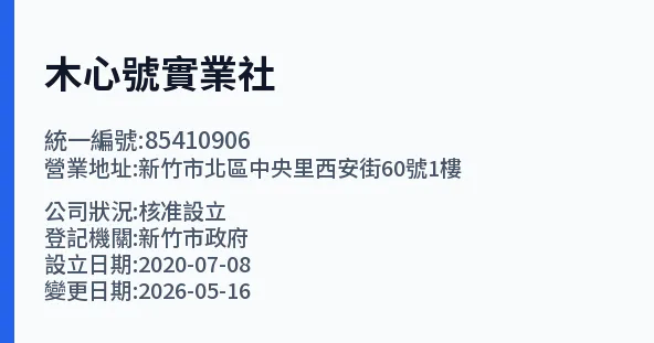 木心號實業社的照片-統編 85410906(新竹市) 公司登記資料與營業項目詳細圖表