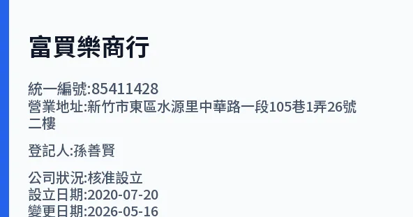 富買樂商行的照片-統編 85411428(新竹市) 公司登記資料與營業項目詳細圖表