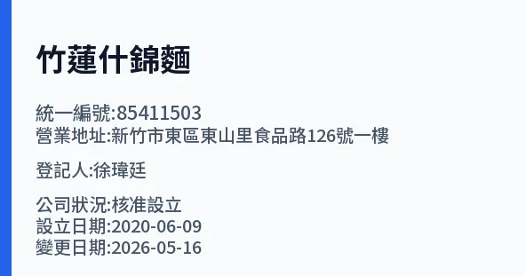 竹蓮什錦麵的照片-統編 85411503(新竹市) 公司登記資料與營業項目詳細圖表