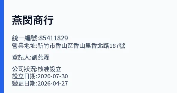 燕閔商行的照片-統編 85411829(新竹市) 公司登記資料與營業項目詳細圖表