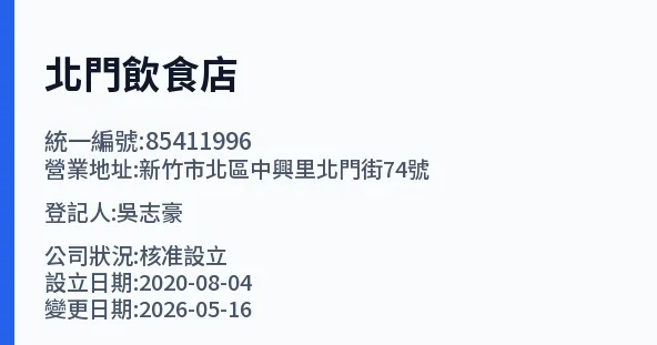 北門飲食店的照片-統編 85411996(新竹市) 公司登記資料與營業項目詳細圖表
