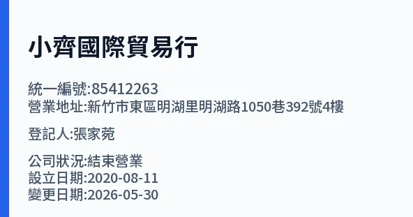 小齊國際貿易行的照片-統編 85412263(新竹市) 公司登記資料與營業項目詳細圖表