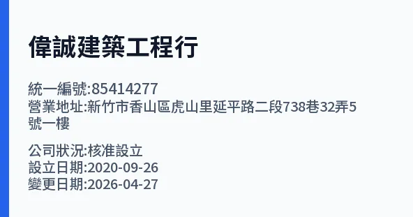 偉誠建築工程行的照片-統編 85414277(新竹市) 公司登記資料與營業項目詳細圖表