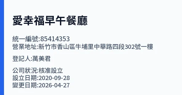 愛幸福早午餐廳的照片-統編 85414353(新竹市) 公司登記資料與營業項目詳細圖表