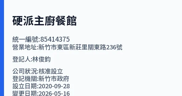 硬派主廚餐館的照片-統編 85414375(新竹市) 公司登記資料與營業項目詳細圖表