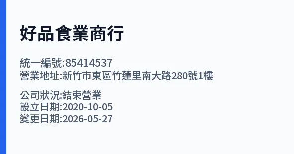 好品食業商行的照片-統編 85414537(新竹市) 公司登記資料與營業項目詳細圖表