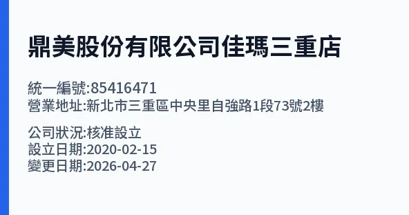 鼎美股份有限公司佳瑪三重店的照片-統編 85416471(新北市) 公司登記資料與營業項目詳細圖表