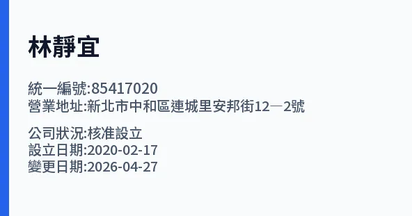 林靜宜的照片-統編 85417020(新北市) 公司登記資料與營業項目詳細圖表