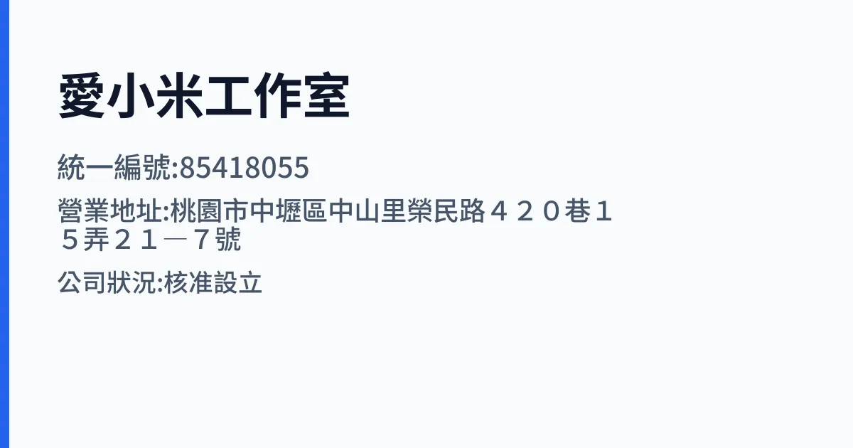 愛小米工作室 - 統編 85418055(桃園市) 公司登記資料與營業項目詳細圖表