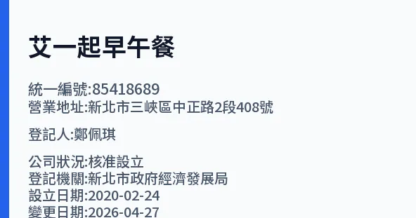 艾一起早午餐的照片-統編 85418689(新北市) 公司登記資料與營業項目詳細圖表