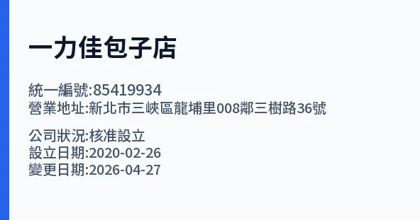一力佳包子店的照片-統編 85419934(新北市) 公司登記資料與營業項目詳細圖表