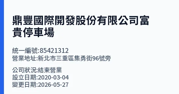 鼎豐國際開發股份有限公司富貴停車場的照片-統編 85421312(新北市) 公司登記資料與營業項目詳細圖表