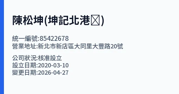 陳松坤(坤記北港焿)的照片-統編 85422678(新北市) 公司登記資料與營業項目詳細圖表