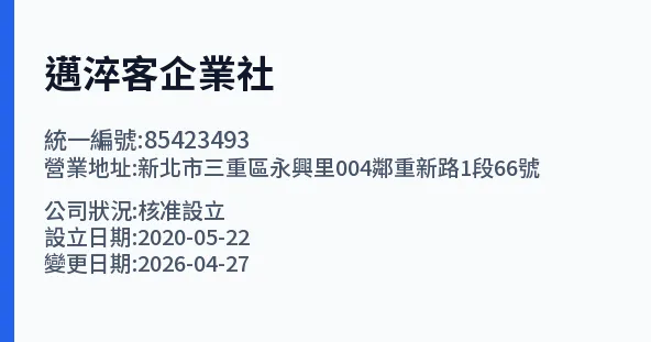 邁淬客企業社的照片-統編 85423493(新北市) 公司登記資料與營業項目詳細圖表