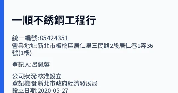 一順不銹鋼工程行的照片-統編 85424351(新北市) 公司登記資料與營業項目詳細圖表