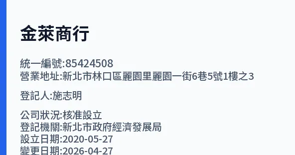 金萊商行的照片-統編 85424508(新北市) 公司登記資料與營業項目詳細圖表