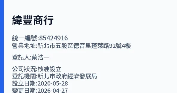 緯豐商行的照片-統編 85424916(新北市) 公司登記資料與營業項目詳細圖表