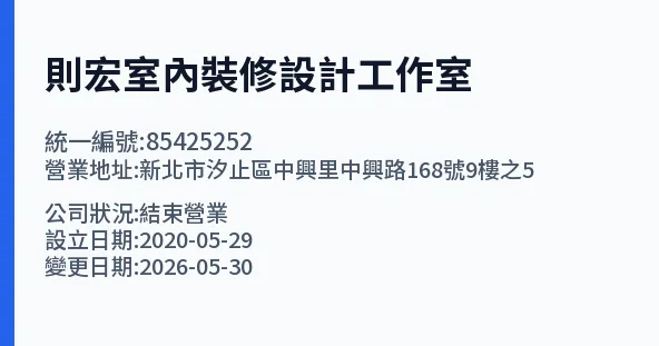 則宏室內裝修設計工作室的照片-統編 85425252(新北市) 公司登記資料與營業項目詳細圖表