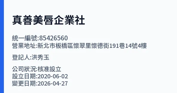真善美唇企業社的照片-統編 85426560(新北市) 公司登記資料與營業項目詳細圖表